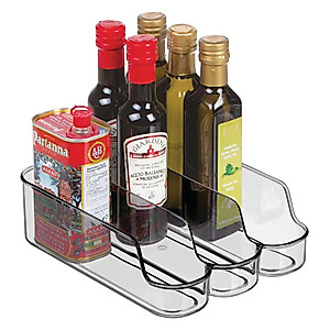 mDesign Small Plastic Kitchen Storage Divided Bin for Child/Kids Supplies - 3 Compartments to Organize Baby Food Jars, Pouches, Bottles, Sippy Cups, Cans, Pacifiers, Shampoo - Smoke Gray