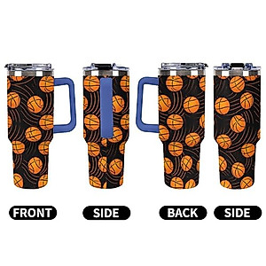 Sports Basketball Pattern 40 Oz Car Cup Stainless Steel Travel Mug Leak-Proof Insulated Tumbler with Handle Deep Blue-style