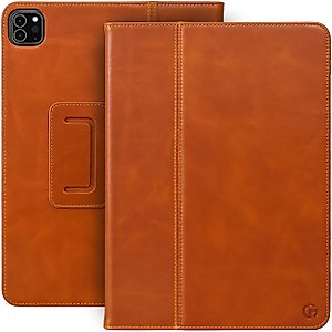 Casemade Real Leather Case Compatible with iPad Pro 11” 1st/2nd/3rd/4th Gen (2018/2020/2021/2022) - Full-Grain Leather Cover, Auto Sleep/Wake, Dual Stand Position (Tan)