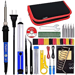 Soldering Kit - Soldering Iron 60 W Adjustable Temperature, Soldering Iron Stand, Soldering Iron Tip Set, Desoldering Pump, Solder Wick, Tweezers - Soldering Iron Kit for Electronics [110 V, US Plug]