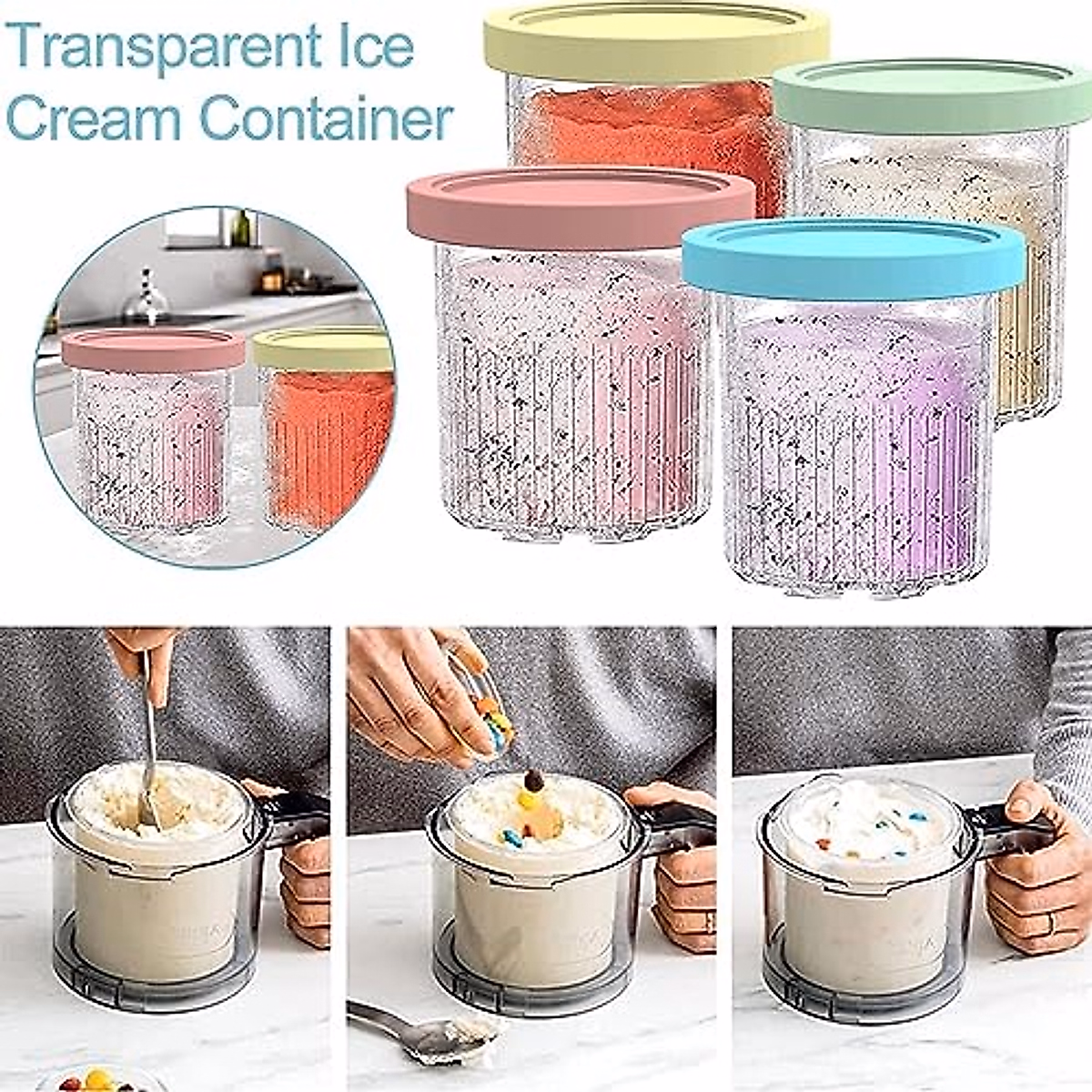 Creami Containers, for Ninja Creami Ice Cream Maker Pints,24 OZ Ice Cream Pint Containers Bpa-Free,Dishwasher Safe for NC501 Series Ice Cream Maker