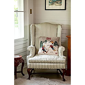 Chandler 4 Corners Artist-Designed Ski Hand-Hooked Wool Decorative Throw Pillow (18” x 18”) Ski Pillow for Couches & Beds - Easy Care & Low Maintenance - Square Winter Pillow for Cabins & Lodges