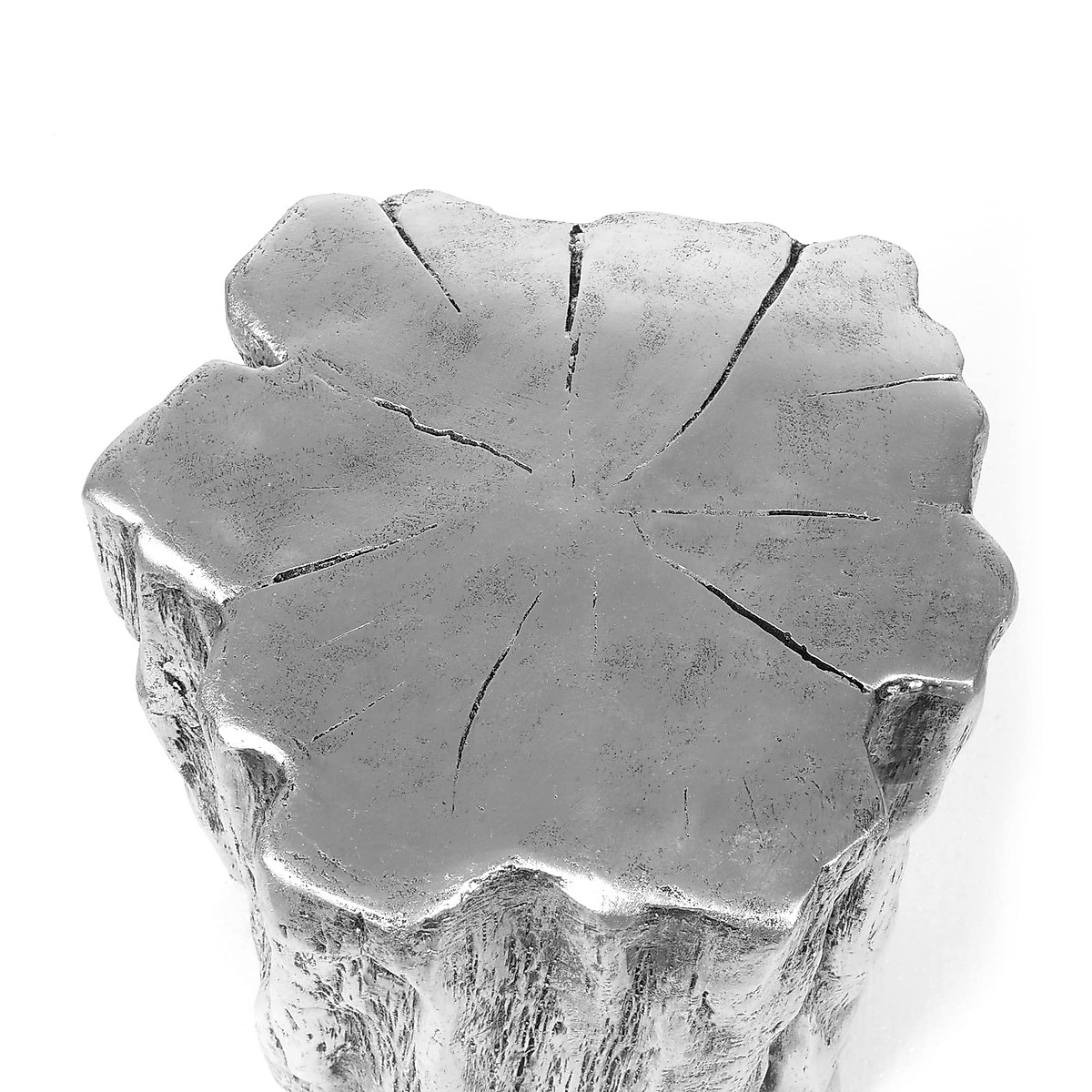 Tree Stump Trunk Side End Table, Faux Wood Patio Table, Garden Stool, Plant Stand, for Indoor Outdoor Courtyard Living Room, 14"X14"X20", Silver