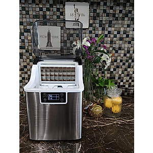 WATOOR Countertop Ice Cube Maker Ice Machine, 45Lbs/24H, 24 pcs Square Clear Solid Ice Cube in 15 Mins, Stainless Steel Ice Cube Maker with Ice Scoop, Perfect for Home/Kitchen/Office/Bar