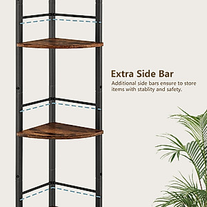 Tajsoon Narrow Corner Shelf Stand 5 Tier 66.5" Industrial Corner Ladder Shelves with Metal Frame, Multipurpose Tall Corner Bookshelf Bedroom, Living Room, Office, Kitchen, Rustic Brown