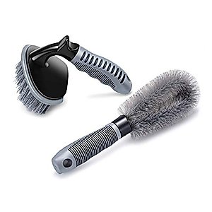 Aaskuu 2 Pcs Steel and Alloy Wheel Cleaning Brush, Rim Cleaner for Your Car, Motorcycle or Bicycle Tire Brush Washing Tool