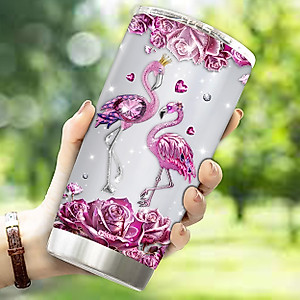 WONWIX Personalized Pink Flamingo Gifts For Women Adults Water Bottles Coffee Drinking Cup Teacher Kids Gift Jewelry Birthday Christmas Valentine 20oz Stainless Steel Tumblers With Lids
