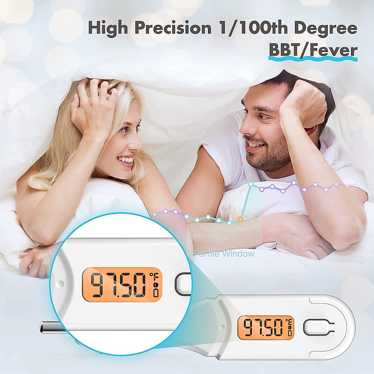 Femometer Basal Body Thermometer, Basal Thermometer for Ovulation, BBT for Fertility Tracking, Soft Backlight and Memory Recall, FM-VC-301(White)