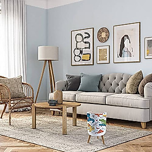 Small Trash Can with Lid Music Lover Dinosaur Seamless for Kids Fashion Childish with Cute Wood Legs Press Cover Garbage Bin Round Waste Bin Wastebasket for Kitchen Bathroom Office 7L/1.8 Gallon