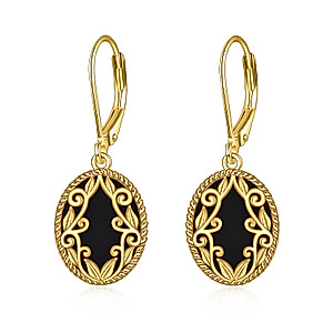 Black Onyx Earrings Gifts for Women Sterling Silver 18K Yellow Gold Plated Black Opal Filigree Boho Dangle Earrings Jewelry Gifts