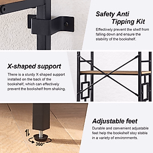 HOMISSUE Bookcase,6-Tier Tall Bookshelf Metal Bookcase and Bookshelves, Free Standing Storage Modern Bookshelf for Home Office Living Room and Bedroom, Rustic Brown