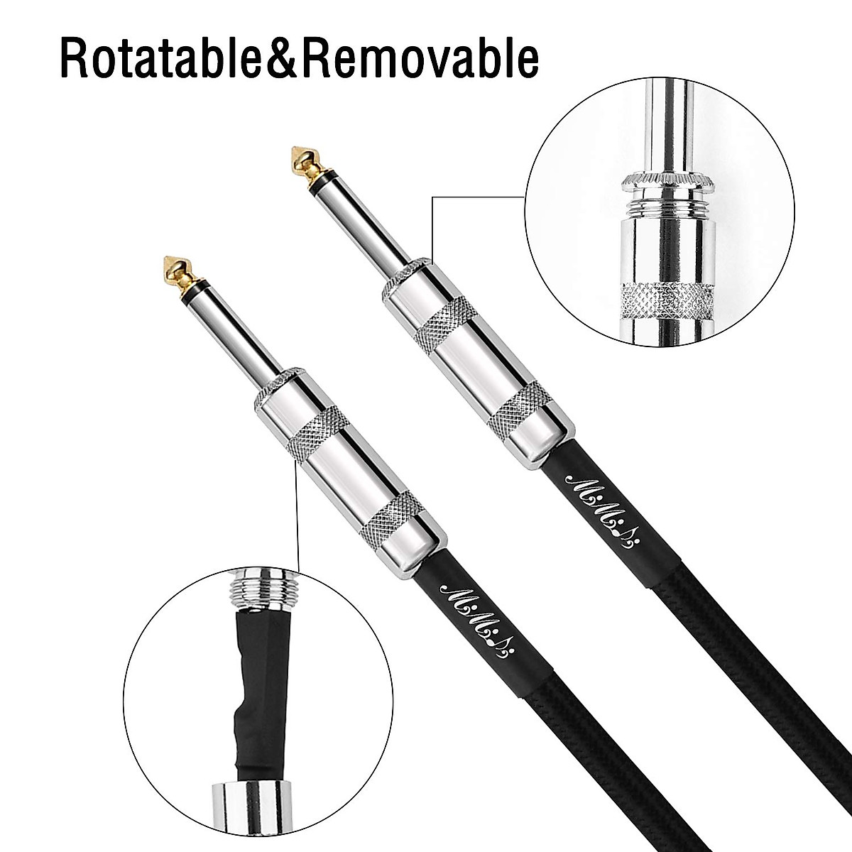 Guitar Instrument Cable 1/4 inch Color Tweed Jacket Instrument Cable 10 ft for Electric Guitar, Bass Guitar, Electric Mandolin- Single (Black+Straight)