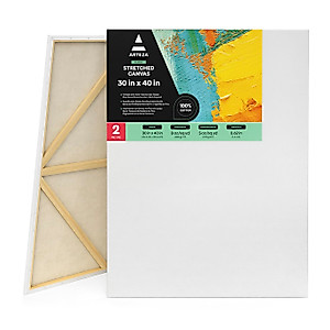 ARTEZA Stretched Canvas, 30 x 40 Inches, Pack of 2, Blank White Large Canvas for Painting for Acrylic, Oil and Gouache Paints