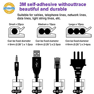 EndlesShine Wire Clips [3 Sizes 50pcs], Adhesive Wire Organizer Cable Holder Cord Management Command Clips for Office and Home (Clear)
