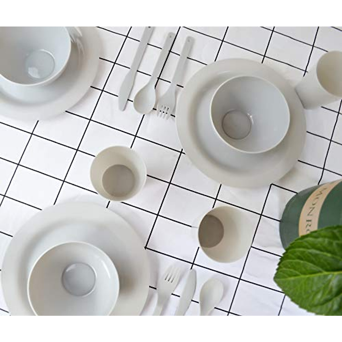 Plastic Plates College Dorm Room Essentials Dishes Set Camping Plates and Bowls Dishes Set Dinnerware Accessories Mess Kit-Microwaveoven Safe BPA-Free with Mesh Bag-24PCS