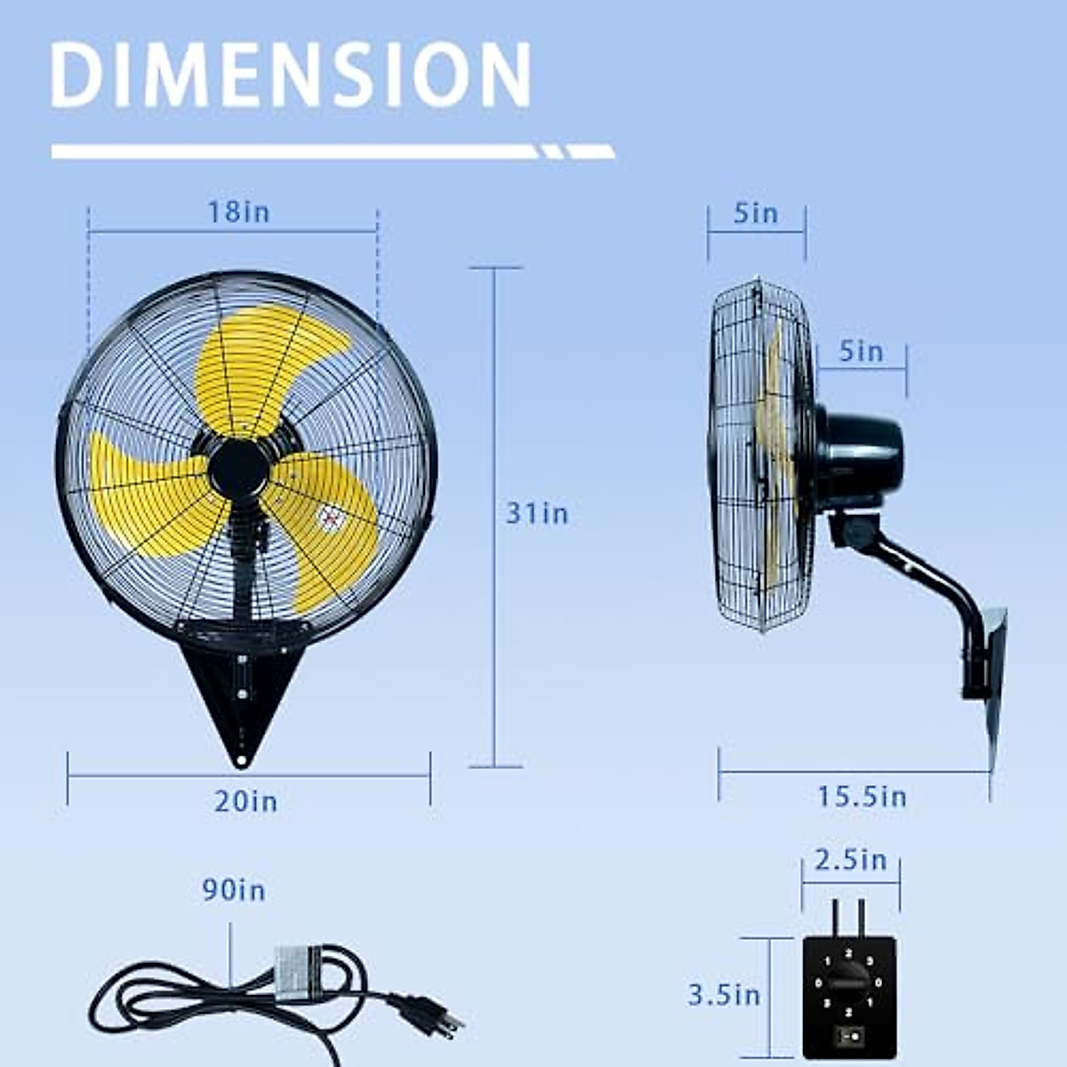 TMWINGS 18in Wall Mount Fan Oscillating Wall Fan Wall Mounted Fan Indoor High Velocity 3 Speed with Adjustable Tilting for Room Commercial Garage Industrial Outdoor Wall Fan