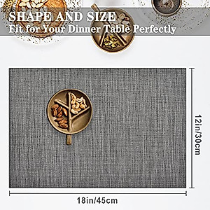 BETEAM Placemats Set of 6, Woven Vinyl Placemats, Washable & Durable Table Placemats, Indoor/Outdoor Use Table Mats, Grey