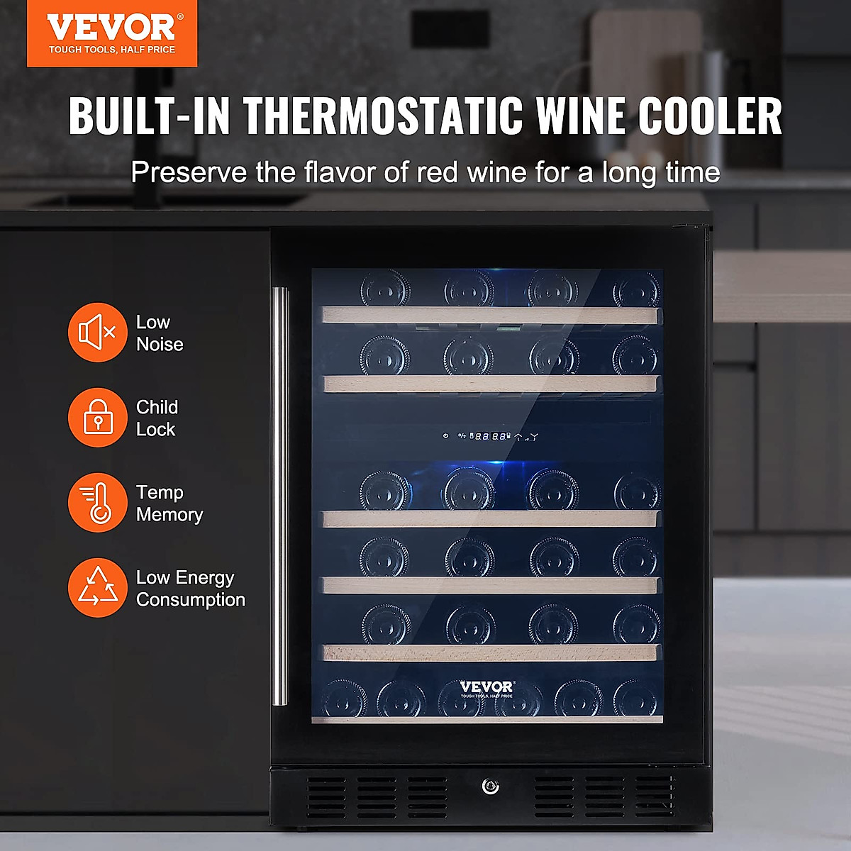 VEVOR 24” Wine Cooler, 46 Bottles Dual Zone Wine Refrigerator, Tempered Glass Door, Low Noise, Digital Temper Control, Built-in or Freestanding, ETL