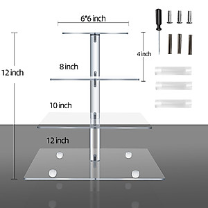 Clay Tonic 4 Tiered Square Acrylic Glass Premium Cupcake Holder-Cake Stand-Cupcake Stand-Dessert Stand-Tea Party Serving Platter (Square)