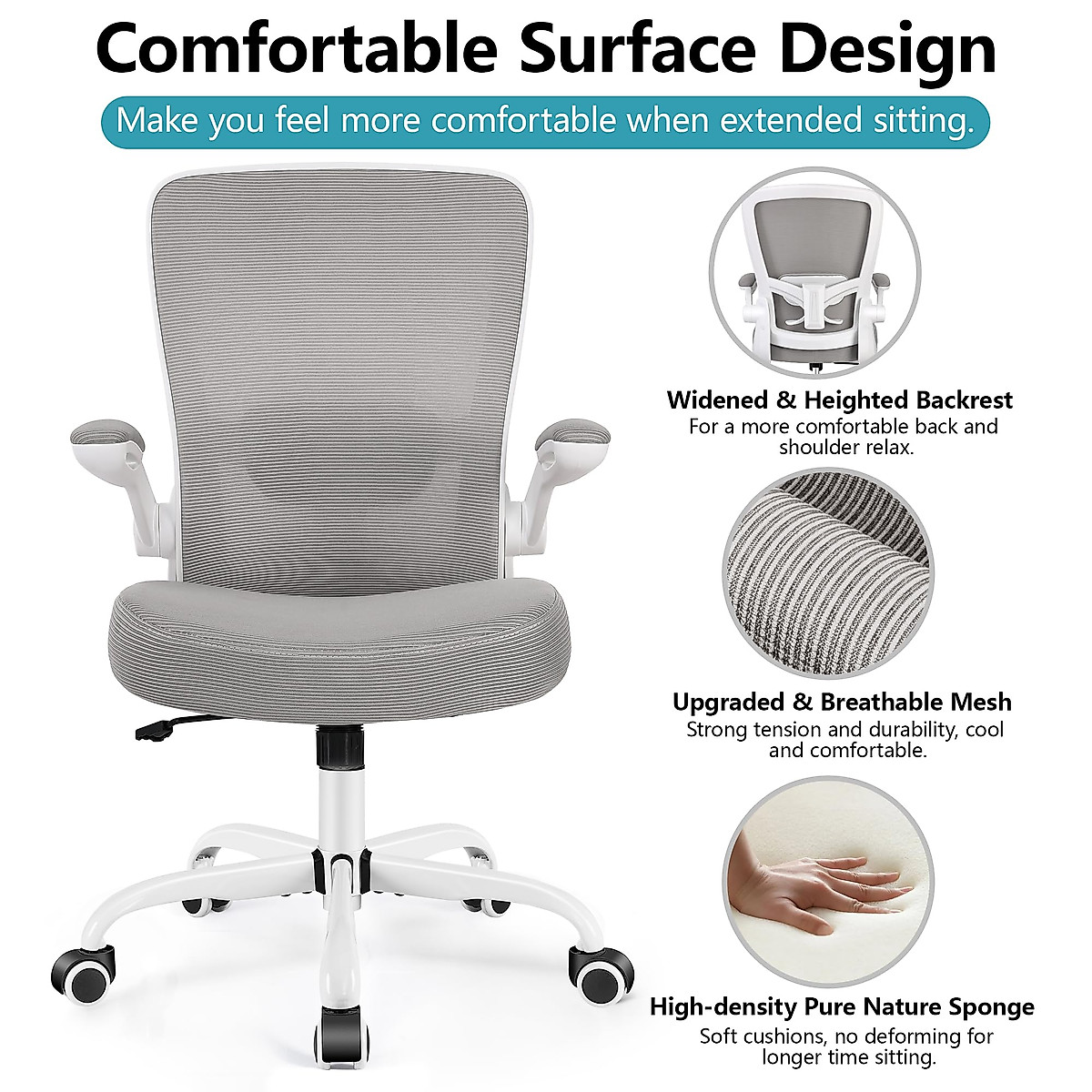 FelixKing Ergonomic Office Chair, Adjustable Height, Breathable Mesh Fabric, Lumbar Support, Gray