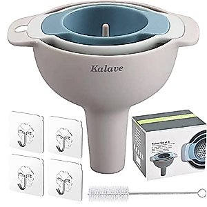 Set of 4 Funnels for Filling Bottles, BPA-Free - Food Grade Kitchen Funnels with Detachable Strainer Filter, Oil Funnel, Funnels for Kitchen Use, Food Funnel for Liquid, Dry Ingredients and Powder