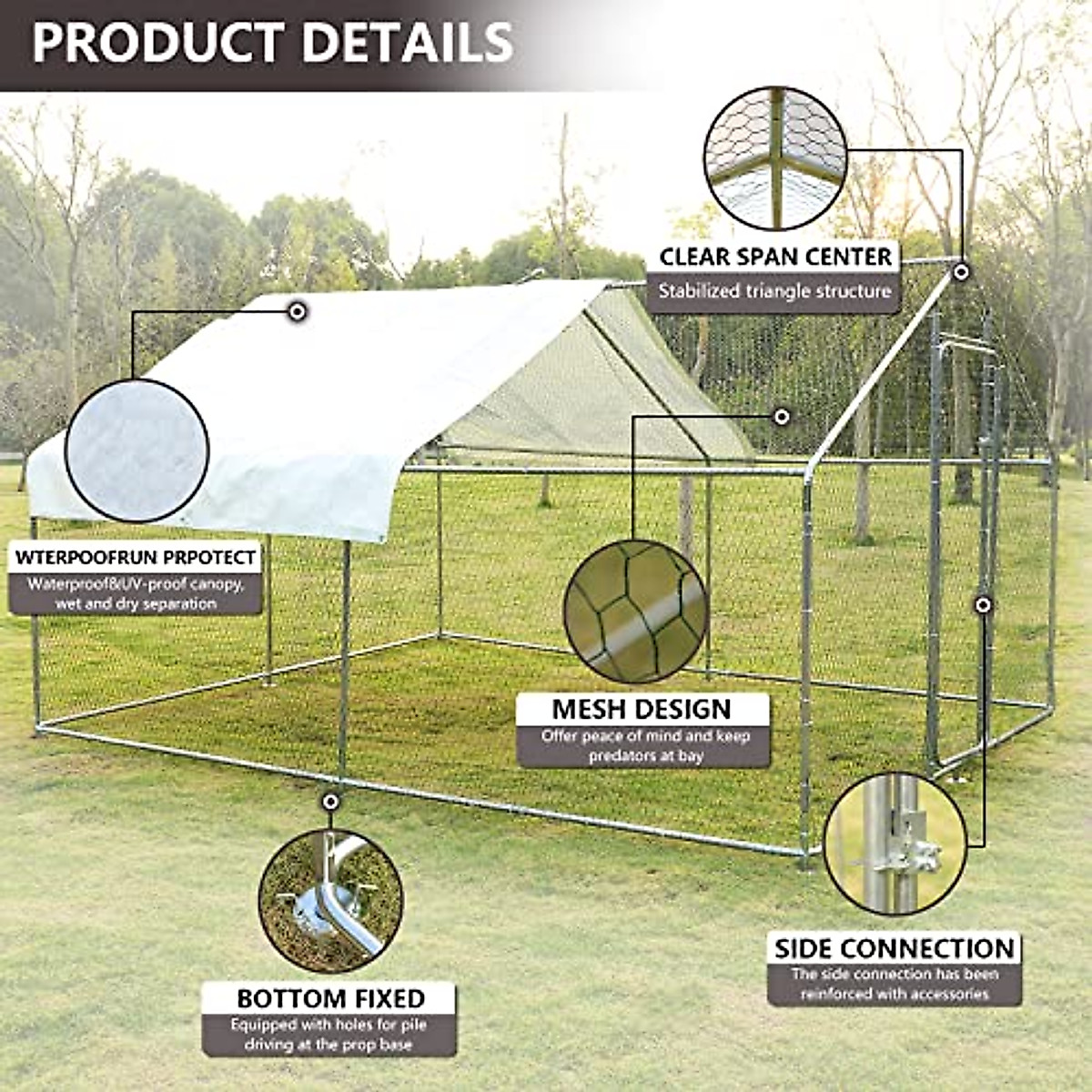 JOVNO Large Metal Chicken Coop Cage Walk-in Enclosure Poultry Hen Run House Playpen Exercise Pen Outdoor Yard Poultry Pet Hutch with Weather Proof Cover