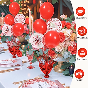2 Set Red Table Balloons Centerpiece with 12 Red and Confetti Balloons Stand Kit for Graduation Birthday Party Baby Shower Merry Christmas Valentine's Wedding Prom Cake Table Decorations