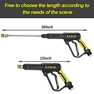 POHIR Pressure Washer Gun 3600 PSI with 3/8'' Swivel Quick Connect Extension Wand, M22 15mm and M22 14mm Fitting 30 Inch 7 Nozzle Tips, Yellow