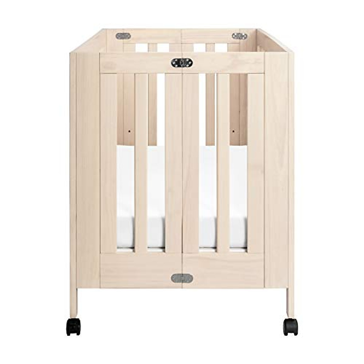 Babyletto Maki Full-Size 2-in-1 Portable Folding Crib with Toddler Bed Conversion Kit in Washed Natural, Greenguard Gold Certified