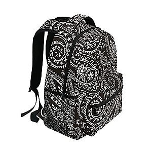 Backpack Daypack Casual Bag Paisley Mandala Black White Vintage Shoulder Rucksack