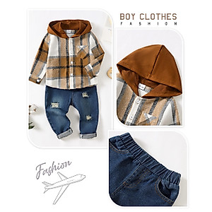 Renotemy Toddler Boy Clothes 2T Winter Outfits For Kids Cotton Long Sleeve Stripe Sweatshirt Ripped Pants Suit Little Boy Clothes 2T Fall Baby Boy Clothes 18-24 Months