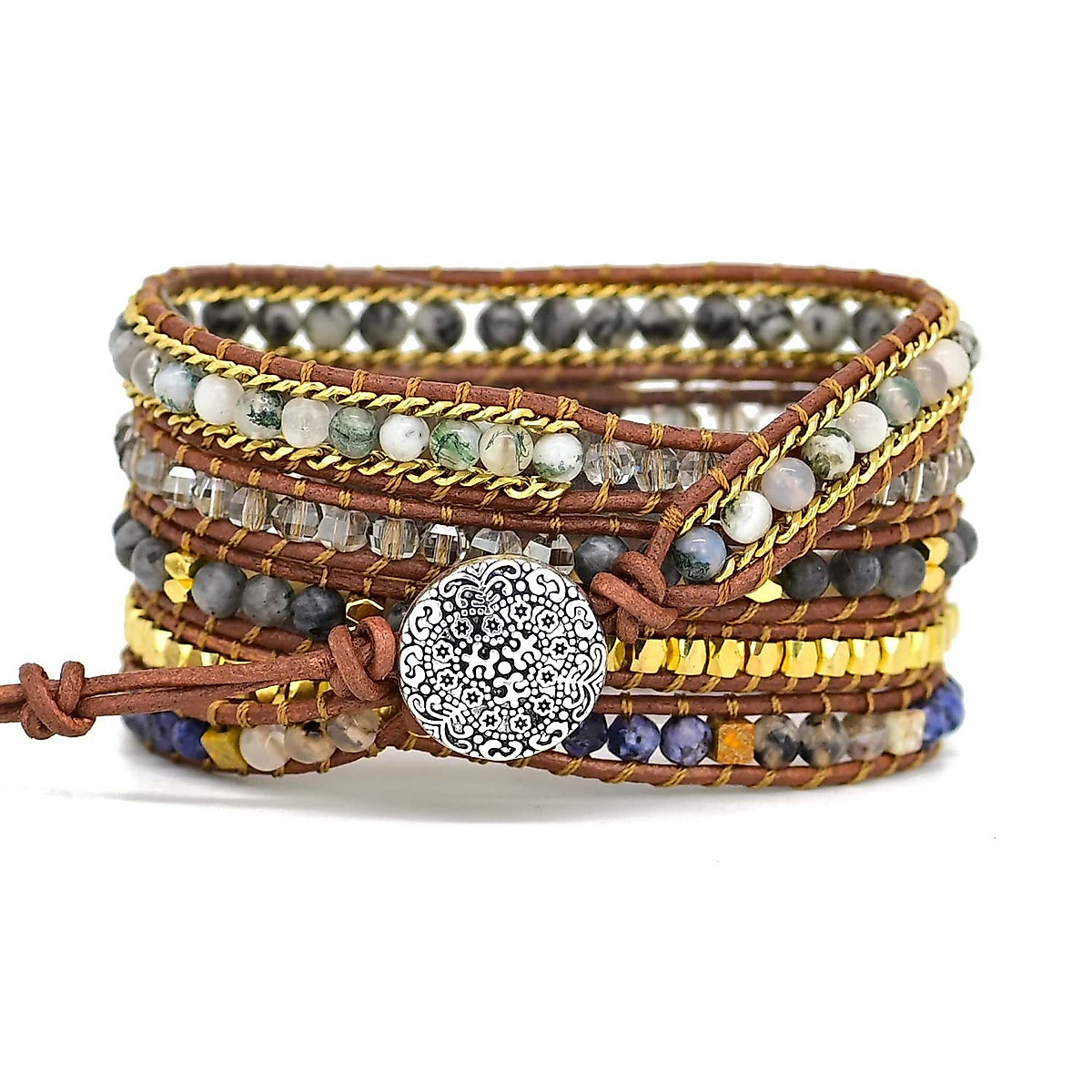 Teepollo Handmade Jasper Turquoise Amethyst Boho Wrap Bracelets for Women-Healing Natural Stone Beads Crystal Bohemian Bracelets Collection for Women Girl