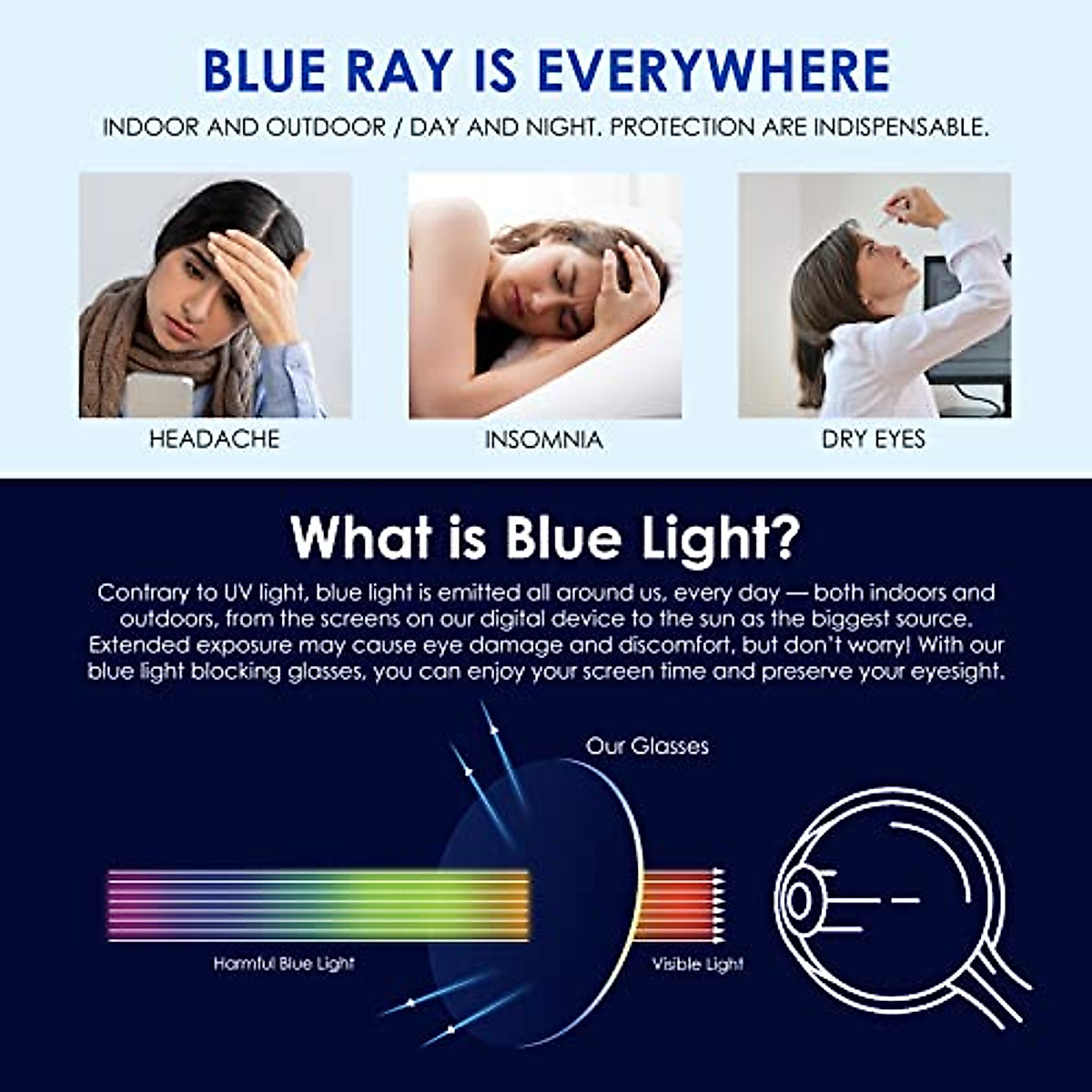 FEIVSN Progressive Multifocus Reading Glasses Blue Light Blocking, Multifocal Readers for Men Women Trifocal Lightweight Eyewear Half Metal Frame Titanium Alloy (3 Pack: Black+Gun+Silver, 2.00)