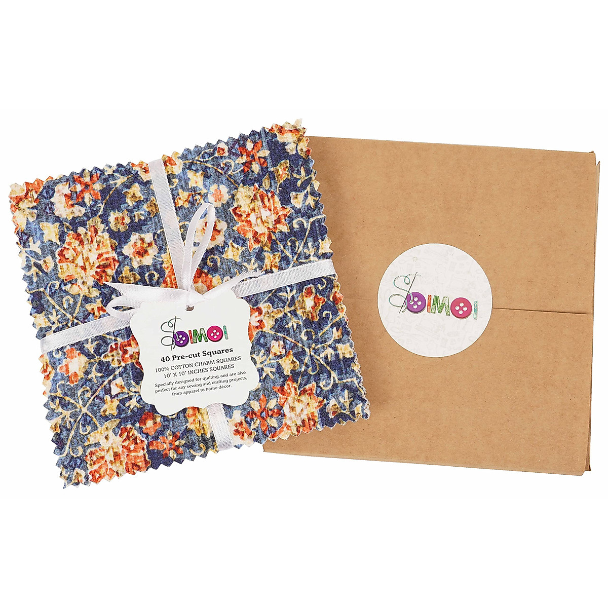 Soimoi Precut 10-inch Floral Floral with Texture Prints Cotton Fabric Bundle Quilting Squares Charm Pack DIY Patchwork Sewing Craft- Multicolor