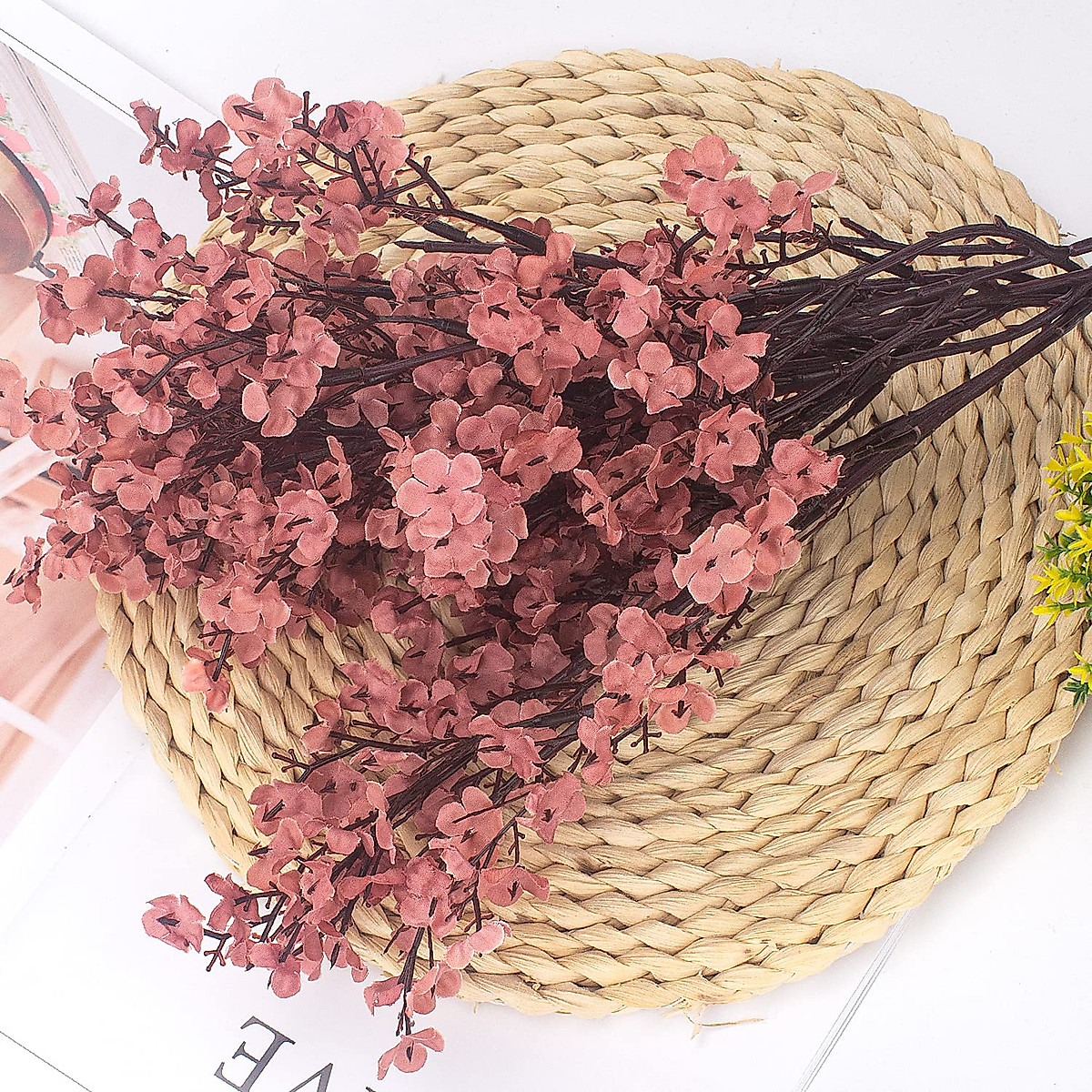 Hukidoy Babys Breath Fabric Cloth Artificial Flowers 6 Bundle European Fake Silk Plants Decor Wedding Party Decoration Bouquets Real Touch DIY Home Garden (Fall Pink)