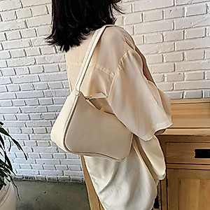 Retro Women Solid Color Zipper Phone Bag Hand Bag Shoulder Bag Armpit Bag Extra Large Canvas Tote Bag (Beige, One Size)