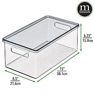 mDesign Plastic Pantry Storage Box Container with Lid and Built-In Handles - Organization for Flour, Cereal, Pasta, Rice, or Food in Kitchen Cupboard, Ligne Collection, 4 Pack, Clear/Smoke Gray