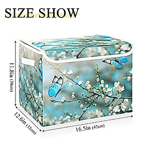 innewgogo Cherry Blossom Butterfly Storage Bins with Lids for Organizing Foldable Storage Box With Lid with Handles Oxford Cloth Storage Cube Box for Toys