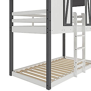 Child Craft Rustic Barn House Twin Over Twin Bunk Bed for Kids, Low Wooden Montessori Bunk Bed