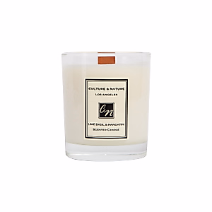 CULTURE & NATURE Lime Basil & Mandarin Scented Soy Candle (8oz), 100% Natural Soy Wax, Clean Long Burning Wooden Wick, Luxury Home Fragrance