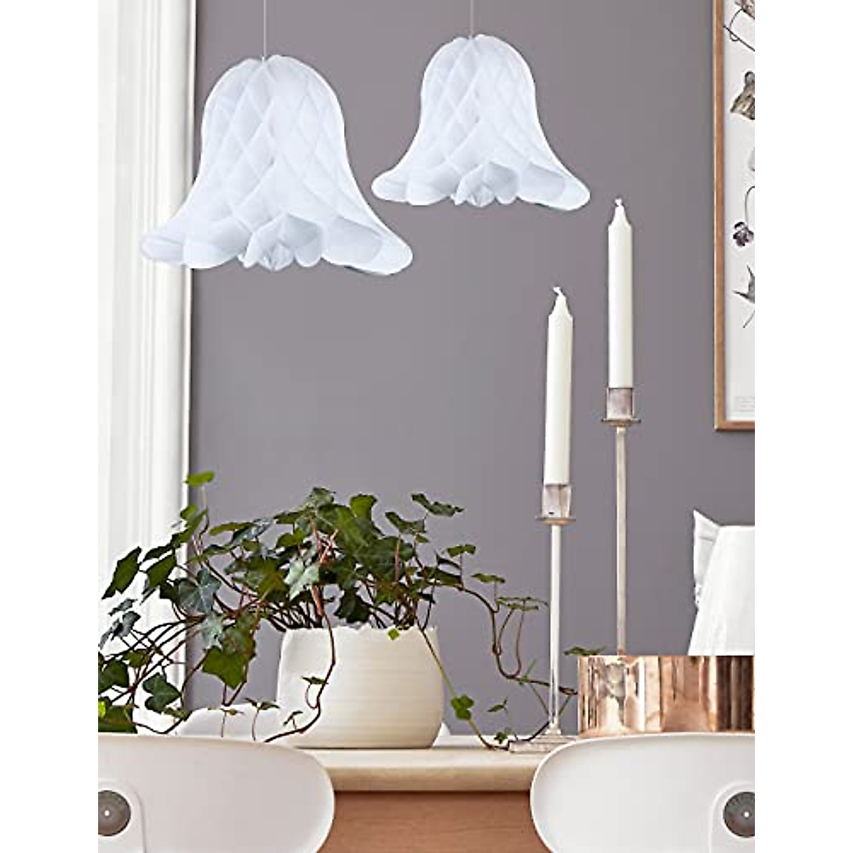 Hanging Paper Bells Honeycomb 5 Pieces and Glittery Silver Tassels,White Bridal Honeycomb Bells Decorating Supplies Suitable for Wedding Decoration, P… (10)