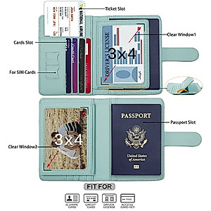 Melsbrinna 2 Pack Passport Holder,Passport Cover Case,Passport Holder with Ideal Holder for Various 4x3 Inch Cards,Rfid Blocking Travel Wallet for Family,Couples,Friends (Pink+Aqua green)