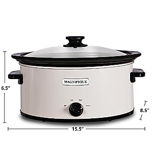 [NEW] MAGNIFIQUE Oval Slow Cooker with Keep Warm Setting - Perfect Kitchen Small Appliance for Family Dinners (White Manual, 6 Qt)