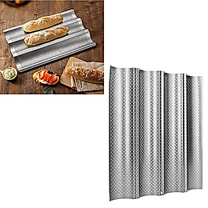 Psytfei Mold Baguette Mold Stainless Steel Silver NonStick MultiGrooves Waves French Bread Pan Baguette Baking Cooking Tray Mold Kitchen Tool(Four grooves)