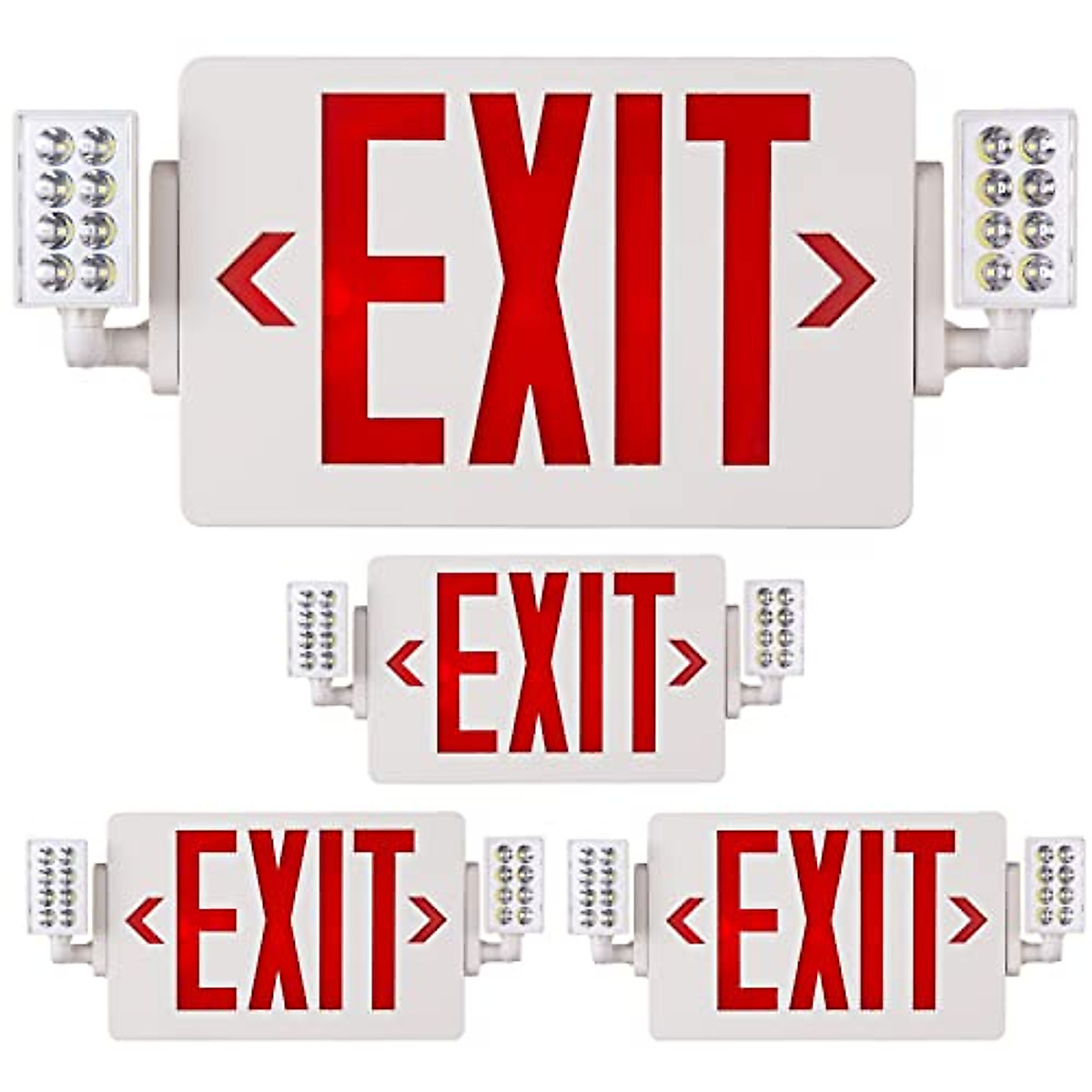 EXITLUX 4 Packs Red Exit Sign-120-277V Double Face UL Listed-LED Combo Emergency Light with Adjustable Two Head and Backup Battery-Exit Sign for Business.