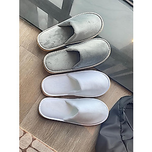 6 Pairs Spa Slippers, Washable & Reusable Closed Toe Disposable Indoor Hotel Slippers, Soft Home Coral Fleece Slipper,Super Soft Crystal Velvet, Padded Sole for Comfort for Guests, Hotel, Travel ,Wedding (Gray*3+White*3)