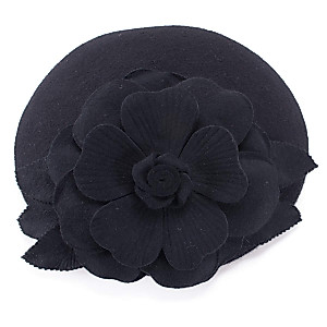 Lawliet Flower Womens Dress Fascinator Wool Pillbox Hat Party Wedding A083 (Black)