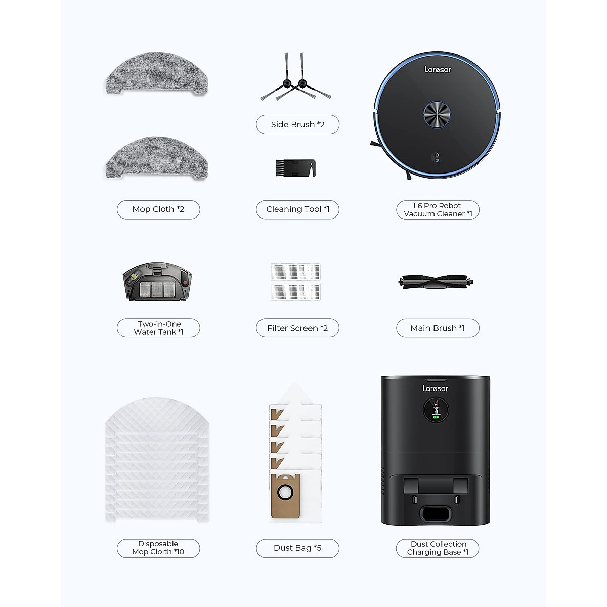 Laresar Robot Vacuum and Mop with Auto Dirt Disposal, Max 3500pa Suction, App Control, Editable Map, Lidar Navigation Smart Mapping, Works with Alexa, L6 Pro Robot Vacuum Cleaner Ideal for Pet Hair