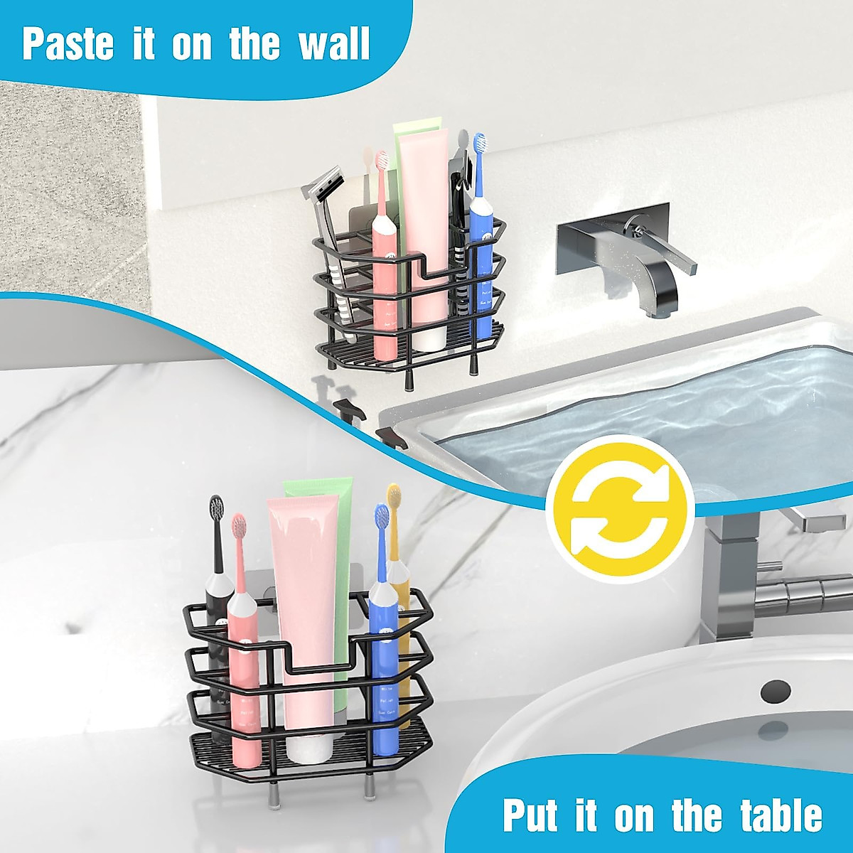 Hsiohe 5 Pack Shower Caddy, Adhesive Shower Organizer for Bathroom Storage, Rustproof Stainless Steel Shower Shelves, No Drilling Large Capacity Shower Rack Shelf for Inside Shower, Black