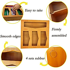 ECOGREDA Bamboo Ziplock Bag Storage Organizer for Kitchen Drawer, Baggie Organizer and zip lock bag container organizer, Hefty for Ziploc, Gallon, Quart, Sandwich & Snack Variety Size Bags